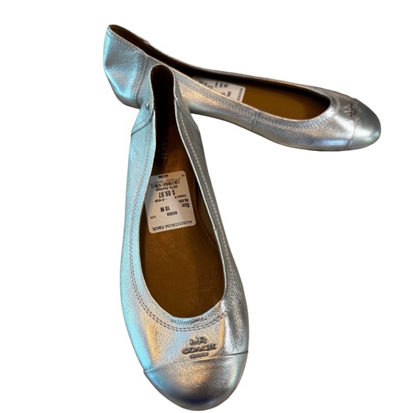 Coach | Shoes | Coach Womens Silver Metallic Leather Ballet Flats Round ...